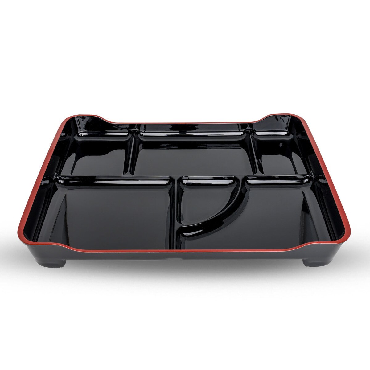 Bento Tray Black 14" (5 Compartment w/ Sauce Well, Stackable) | Korin