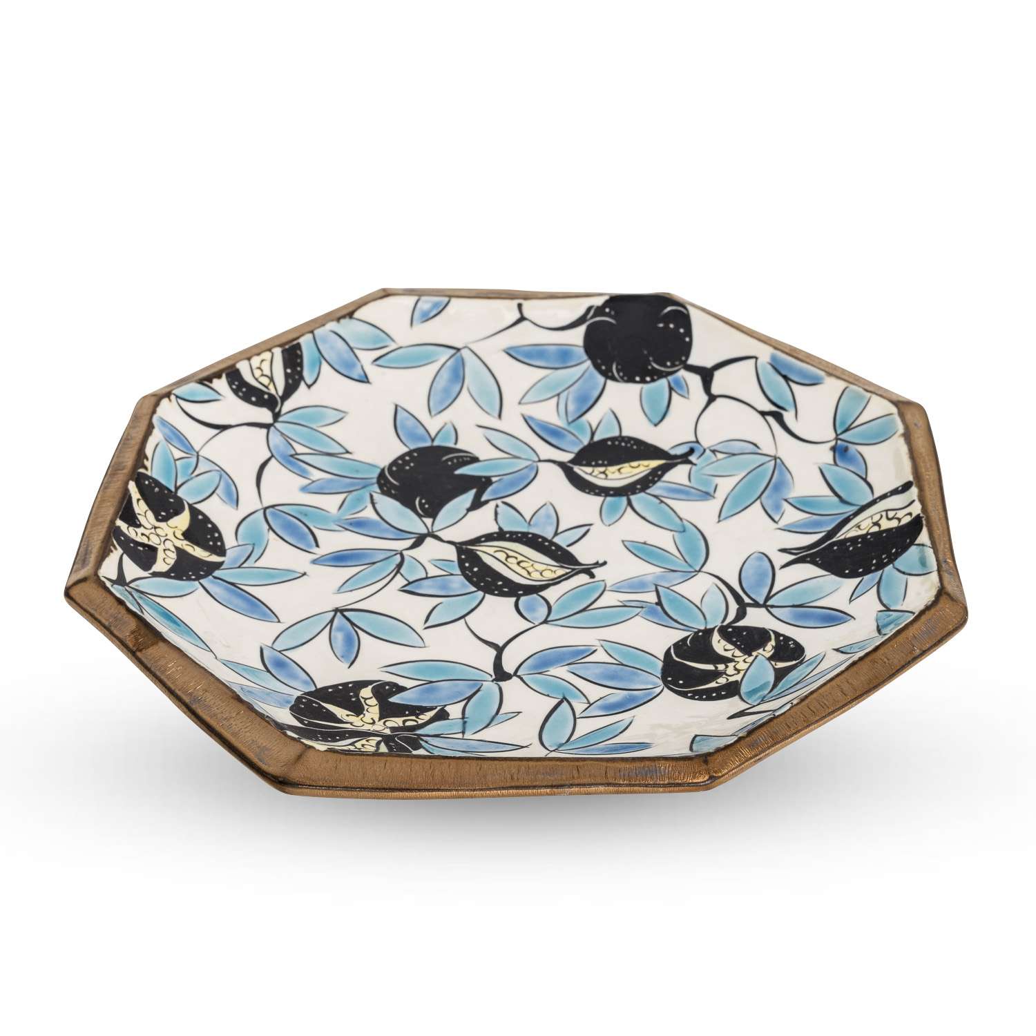 Textured Bronze Fig Blue Octagon Plate 9.75" | KORIN