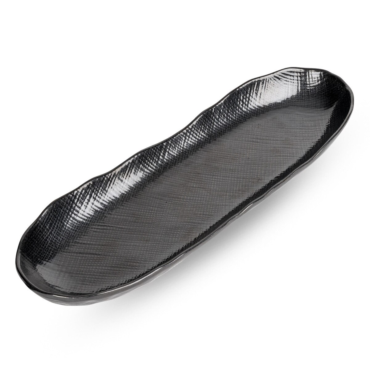 Black Textured Oval Plate 13" | KORIN