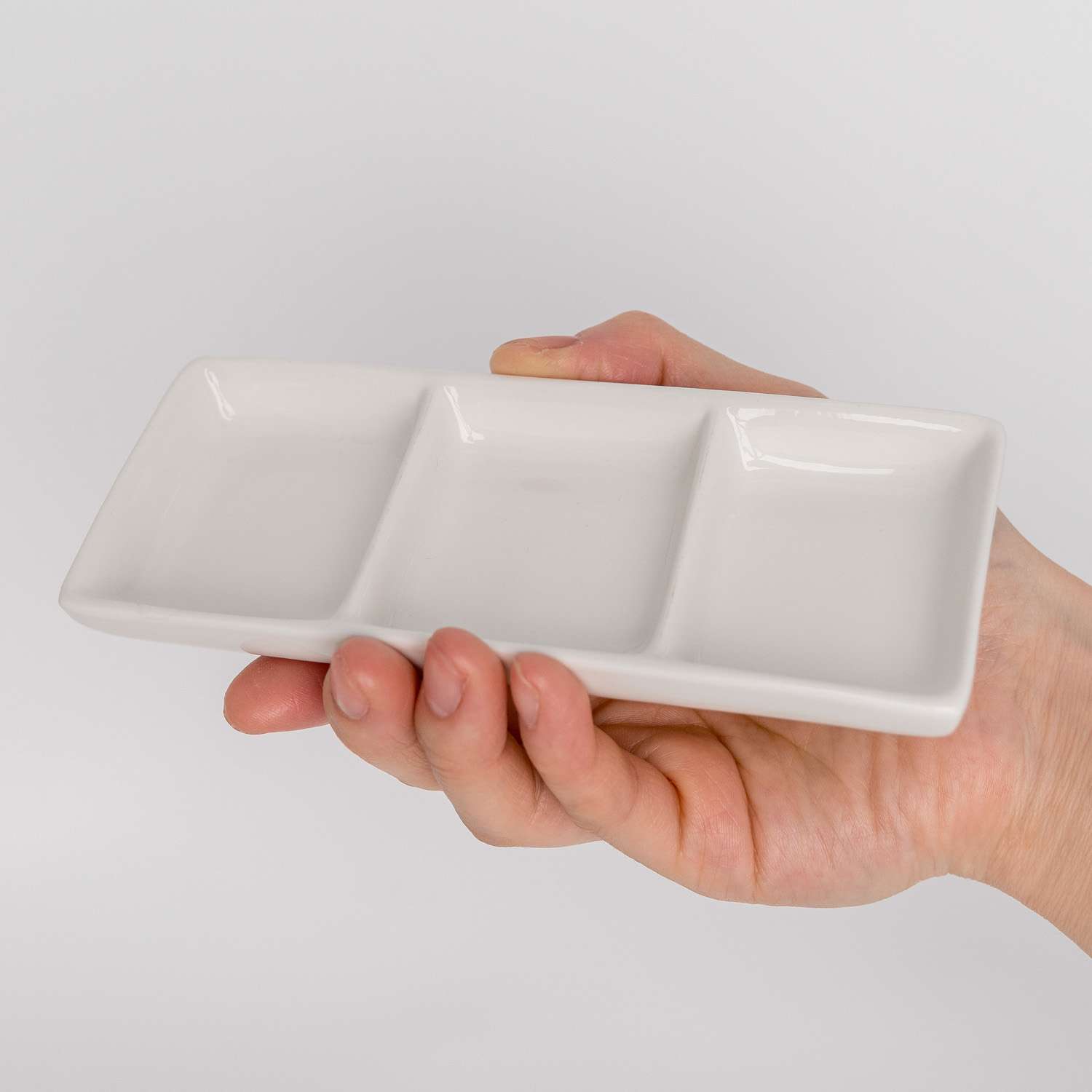 Korin Durable White 3 Divided Rectangular Sauce Dish | KORIN